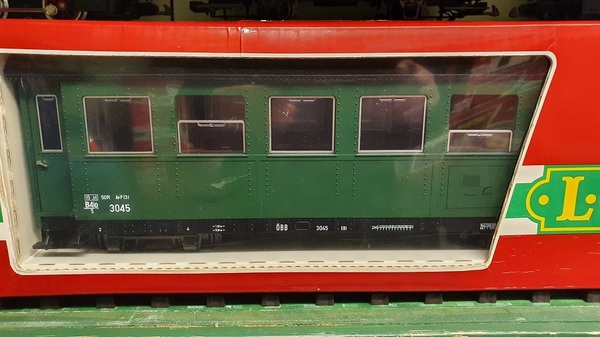 LGB 3062 OBB Coach S/H with Silver window frames/Chalk Garden Rail